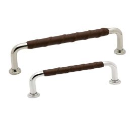 Handtag 1353 | Förnicklad / Lindat läder brunt | Beslag Design | Allabeslag